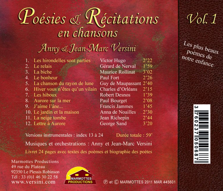 Poésies et récitations en chansons Vol.1 (CD) – A et J-M Versini ...
